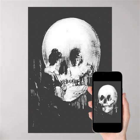 Woman With Halloween Skull Reflection In Mirror Poster Zazzle