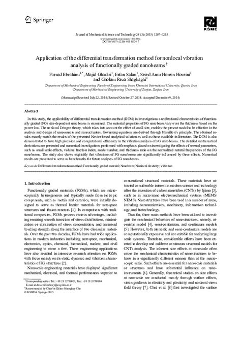 Pdf Application Of The Differential Transformation Method For Nonlocal Vibration Analysis Of