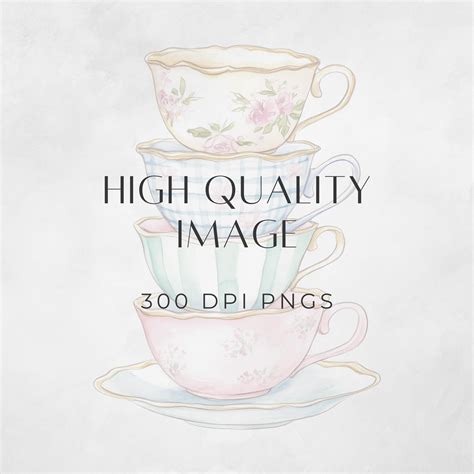 Stacked Tea Cups Clipart Vintage Watercolor Digital Download For
