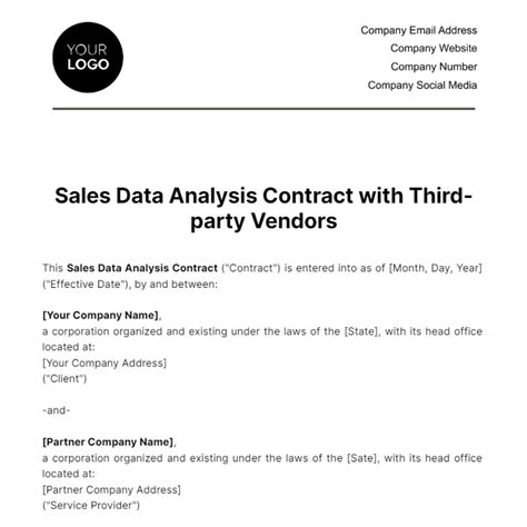 Free Sales Data Analysis Contract With Third Party Vendors Template To