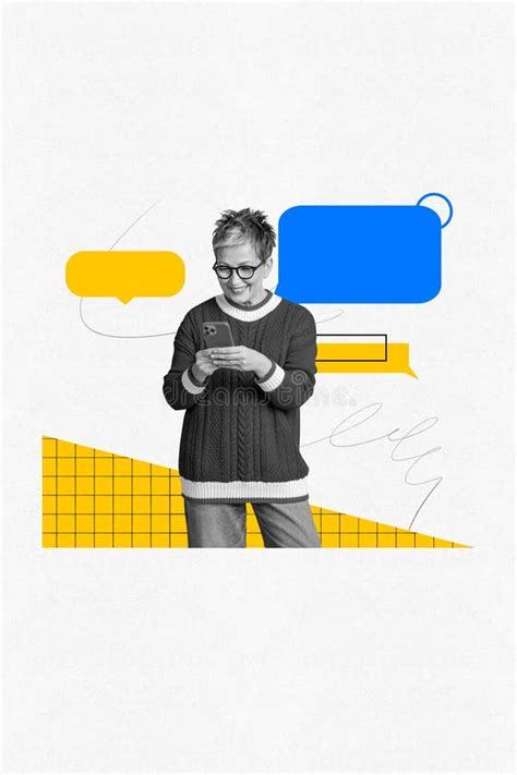 Trendy Sketch Pop Artwork Collage Of Happy Girl Guy Stand Bubble