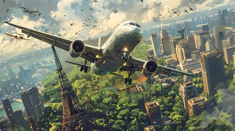Majestic Plane Over Iconic Global Landmarks Amidst A Landscape Of