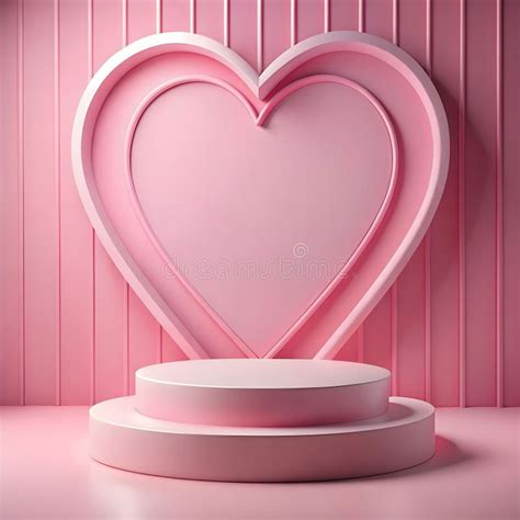 3d Pink Heart Product Podium Love Stage Scene On Pink Background Stock Illustration