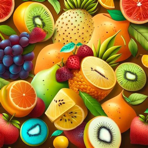 Bunch Of Different Types Of Fruit On Table Generative Ai Stock
