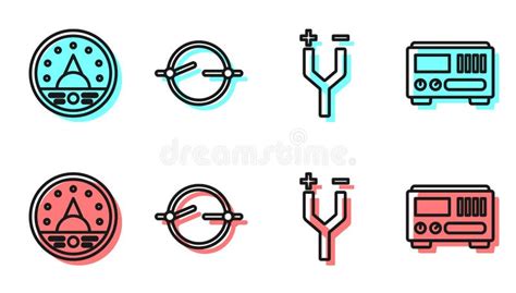 Set Line Electric Cable Ampere Meter Multimeter Voltmeter Electric Circuit Scheme And