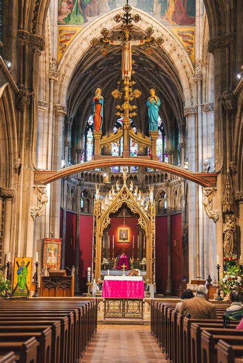 Ornate Altar And Gothic Architecture In Historic Cambridge Church