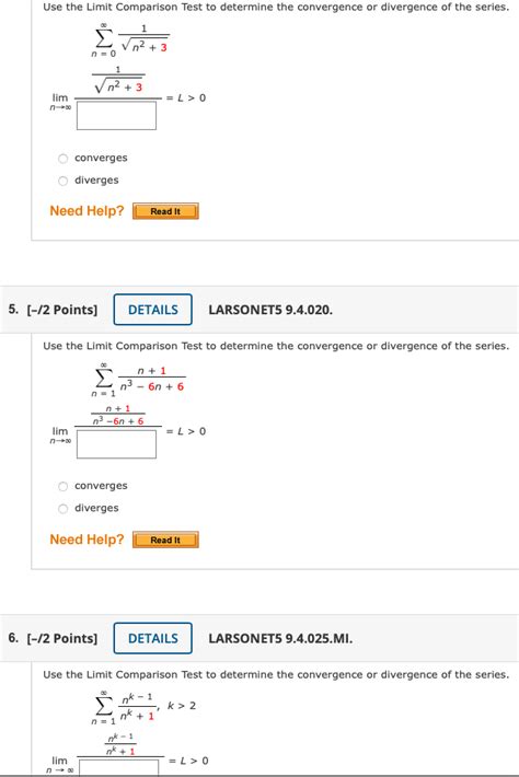 Solved Use The Limit Comparison Test To Determine The