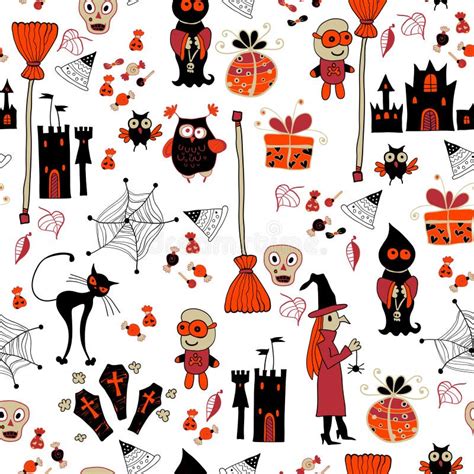 Seamless Halloween Party Pattern With Icons Stock Vector Illustration