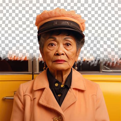 Premium Psd Native American Senior Cab Driver Chic On Apricot Background