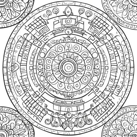 Aztec Calendar Intricate Design Coloring Page 45612 36564