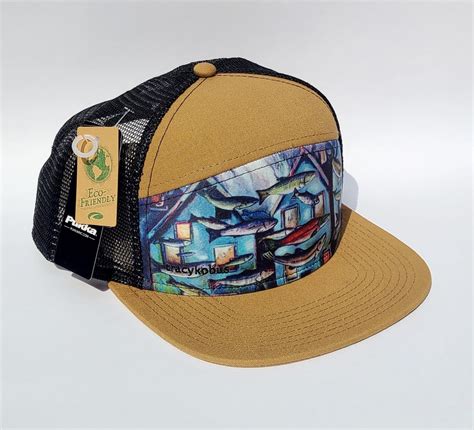 Fish Print Hat Art Hat Flat Brimmed Hat Etsy