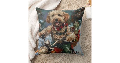 Cockapoo Dog Riding Motorcycle Christmas Throw Pillow Zazzle