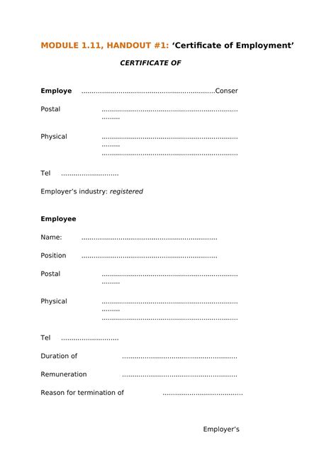 Free Printable Certificate Of Employment Templates Pdf Word