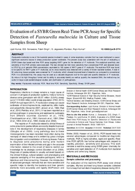 Pdf Evaluation Of A Sybr Green Real Time Pcr Assay For Specific