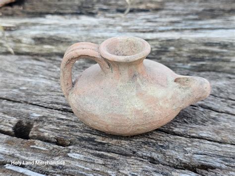 Biblical Clay Oil Lamp Small Clay Jar And Olive Oil Bottle Handmade