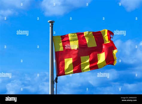 Isolated Northumberland Flag Blowing In The Wind Newbiggin By Sea