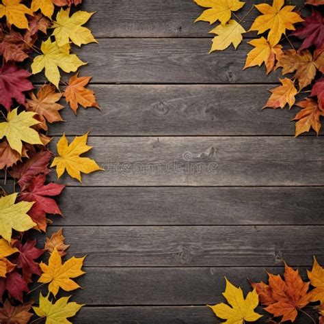 Autumn Leaves On Gray Boards Artificial Intelligence Stock