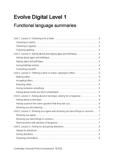 Evolve Digital Level 1 Functional Language Summaries Functional Language Summaries Evolve