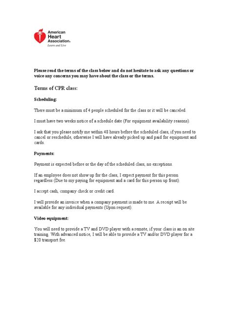 Cpr Class Terms And Requirements Pdf