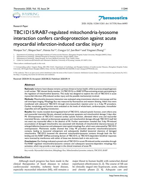 Pdf Tbc1d15 Rab7 Regulated Mitochondria Lysosome Interaction Confers