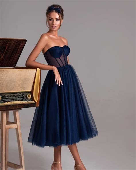 Sheer Corset Tea Length Tulle Formal Party Gowns Orange 8 Midi