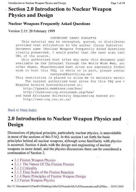 Introduction To Nuclear Weapon Physics And Design Nuclear Weapon FAQ Carey Sublette