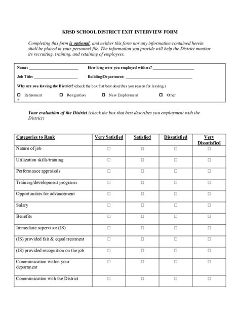 Fillable Online Krsd School District Exit Interview Form Fax Email