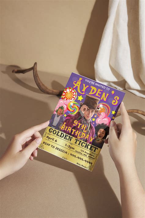 Willy Wonka Theme Party Invitation Customize Golden Ticket Invite