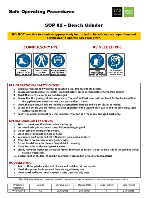 Compulsory Ppe As Needed Ppe Safe Operating Procedures Sop 02 Bench