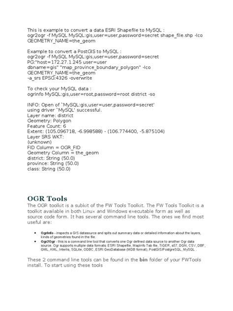 This Is Example To Convert A Data Esri Shapefile To Mysql Pdf File