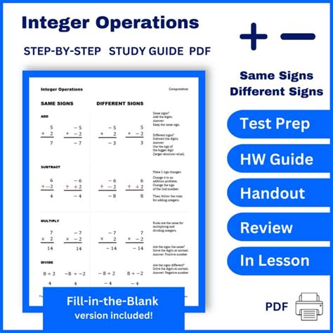Step By Step Pdf Integer Operations How To Without A Number Line Review