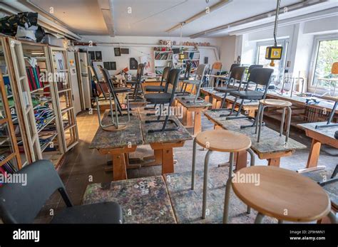 Abandoned Old Vintage Dark Classroom In An Old School In Germany With