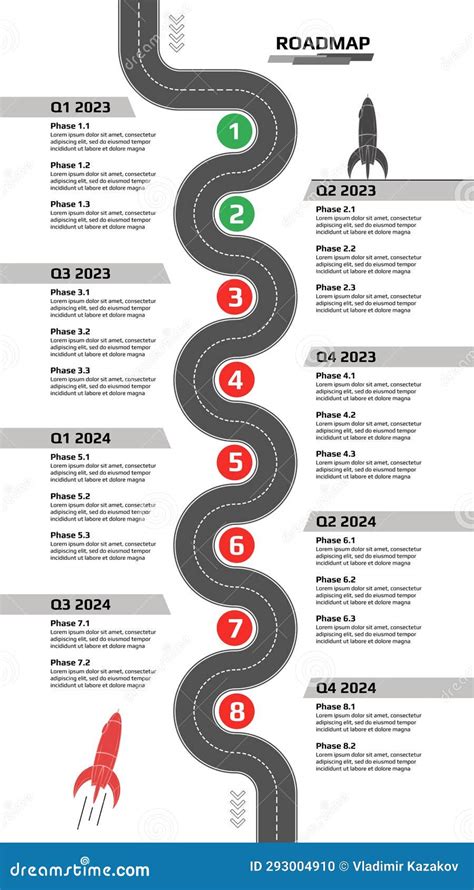 Vertical Oadmap With Winding Road With Milestones And Rocket On White