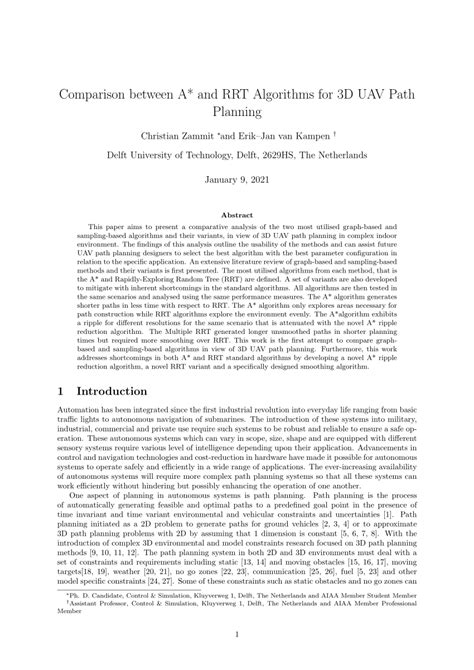 Pdf Comparison Between A And Rrt Algorithms For 3d Uav Path Planning