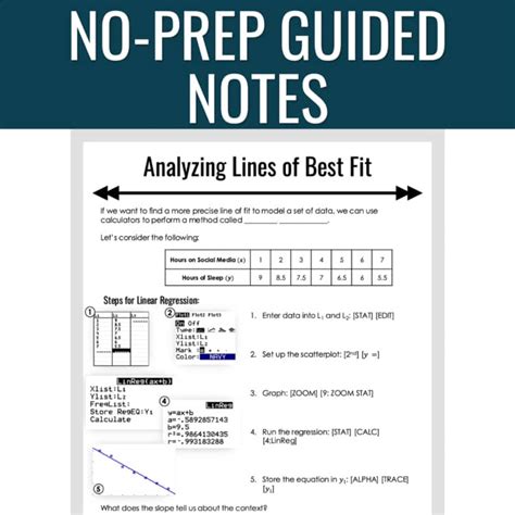 Linear Regression And Analyzing Lines Of Best Fit Guided Notes For