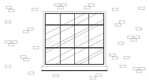 Brick Building Window Outside Black And White Cartoon Flat Illustration Stock Vector
