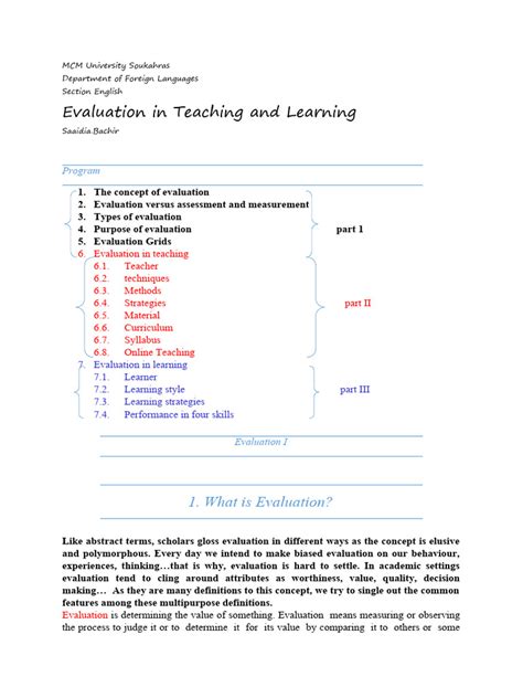 Evaluation Definition And Distinguishing Terms Pdf Evaluation