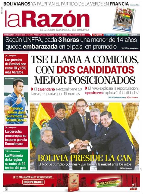Portada Lunes 27 De Mayo La Razón Bolivia Alnavío