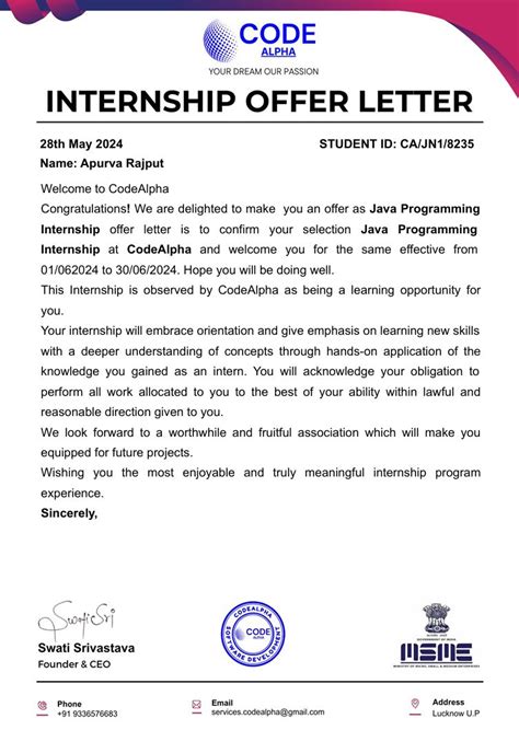 Accepted A Java Programming Internship At Code Alpha Apurva Rajput Posted On The Topic Linkedin