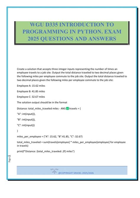 Wgu D335 Introduction To Programming In Python Exam 2025 Questions And