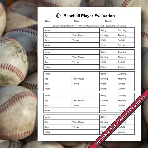 Baseball Player Evaluation Skills Assessment Form Printable Pdf