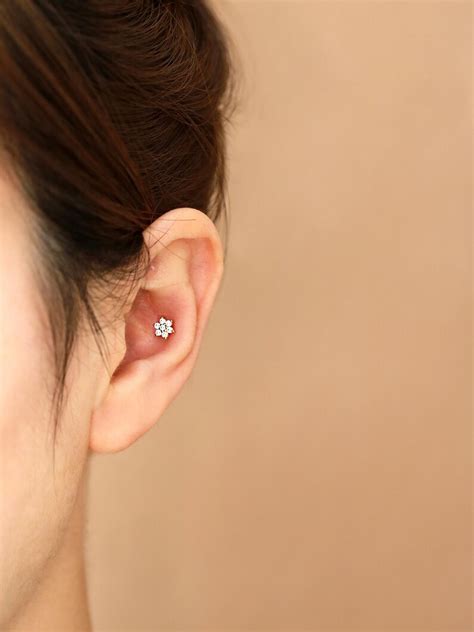 14k Gold Cartilage Tragus Forward Helix Conch Tongue Nose Philtrum Cz