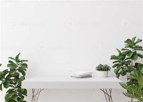 Empty White Wall Mock Up Interior In Contemporary Style Close Up View