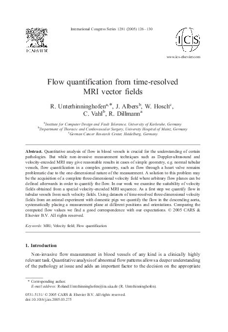 Pdf Flow Quantification From Time Resolved Mri Vector Fields