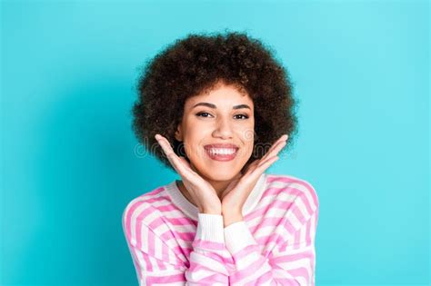 Photo Of Shiny Attractive Lady Dressed Pink Pullover Arms Cheeks