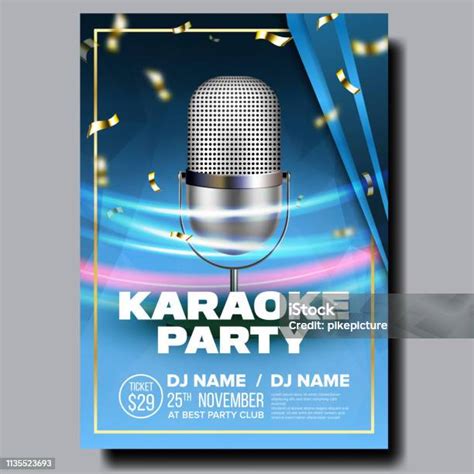 가라오케 포스터 벡터입니다 레트로 콘서트 가라오케 클럽 배경입니다 마이크 디자인 크리에이티브 레이아웃 오디오 요소입니다 스피커