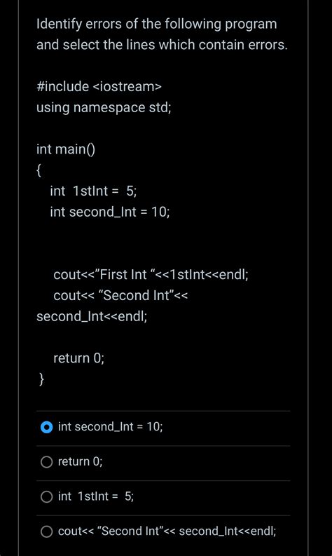 Solved Identify errors of the following program and select | Chegg.com