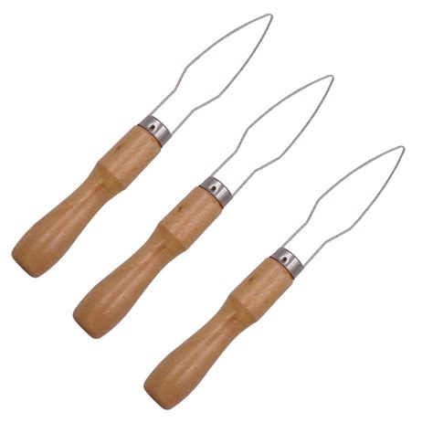 Uuyyeo 3 Pcs Wooden Handle Button Hooks Wire Loop Pull Through Aids