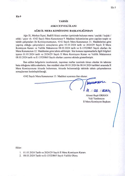 Badilli Köyü Askı İlanı Ağrı Belediyesi