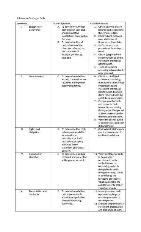 Substantive Testing Of Cash 3 Substantive Testing Of Cash Assertions